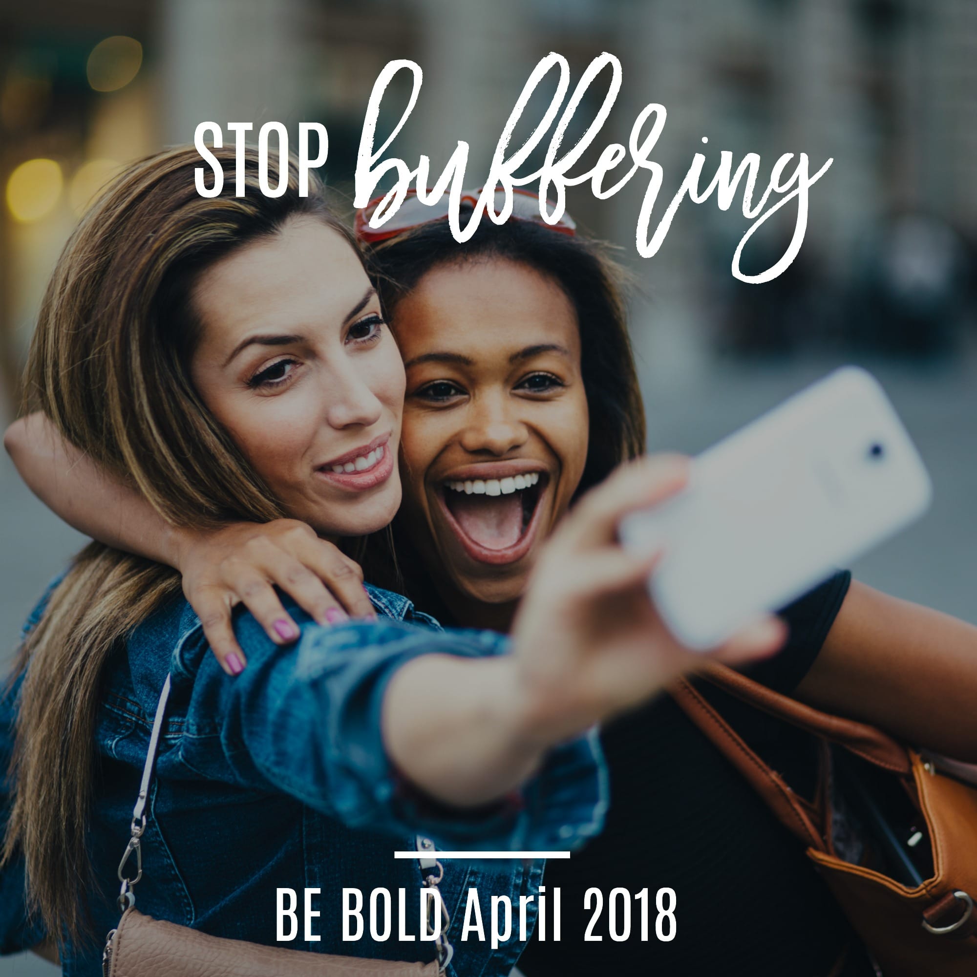 Two women smiling and taking a selfie together outdoors. Text on image ...